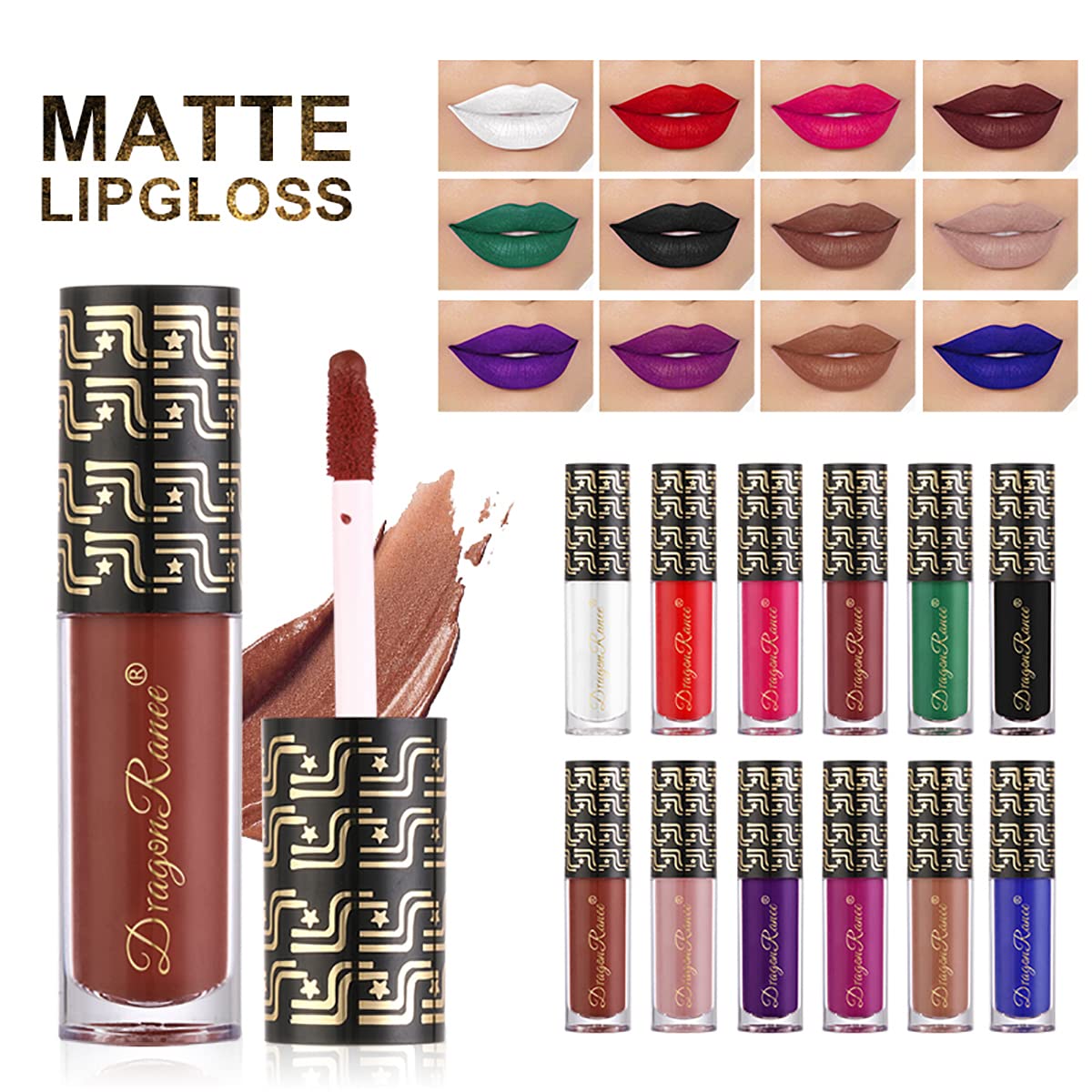 12Pcs Dark Liquid Lipstick Matte Sets, 24-Hour Smudge Proof Long Lasting Matte Lipstick Lip Stain Lip Gloss Set-White/Red/Vampire/Green/Black/Chocolate/Purple/Nude/Blue