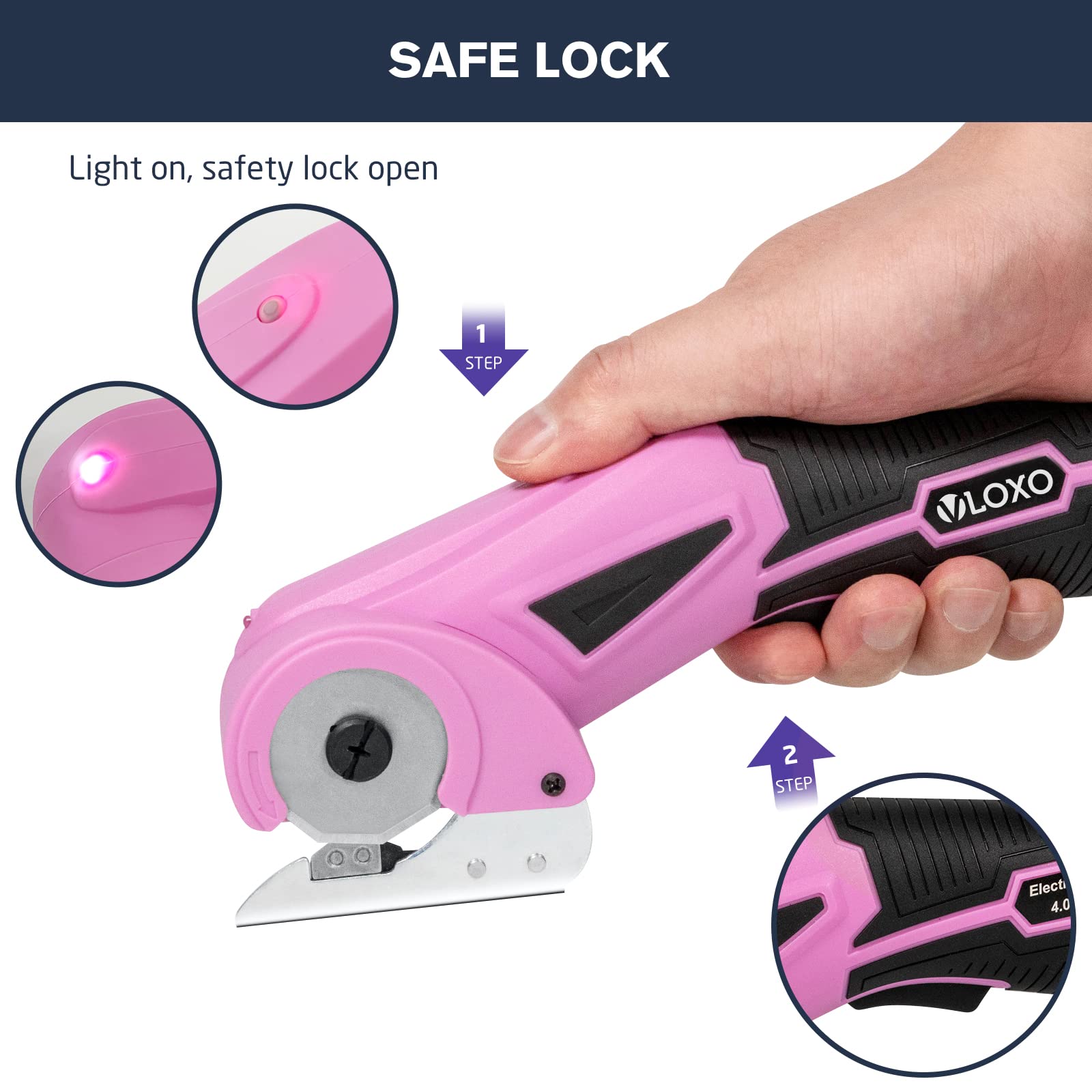 VLOXO Cordless Electric Scissors, Rechargeable Fabric Scissors with Safety Lock, 4.0V Rotary Cutter Multi-Cutting Tools, Cardboard Powerful Fabric Cutter for Carpet Leather Felt with Storage Box