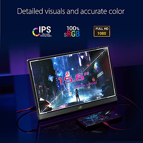ASUS ROG Strix 15.6" FHD 1080P Portable Gaming Monitor XG16AHPE, 144Hz, IPS, G-SYNC Compatible, Built-in Battery, Kickstand, USB-C, Micro HDMI, for Laptop, PC, Phone, Console