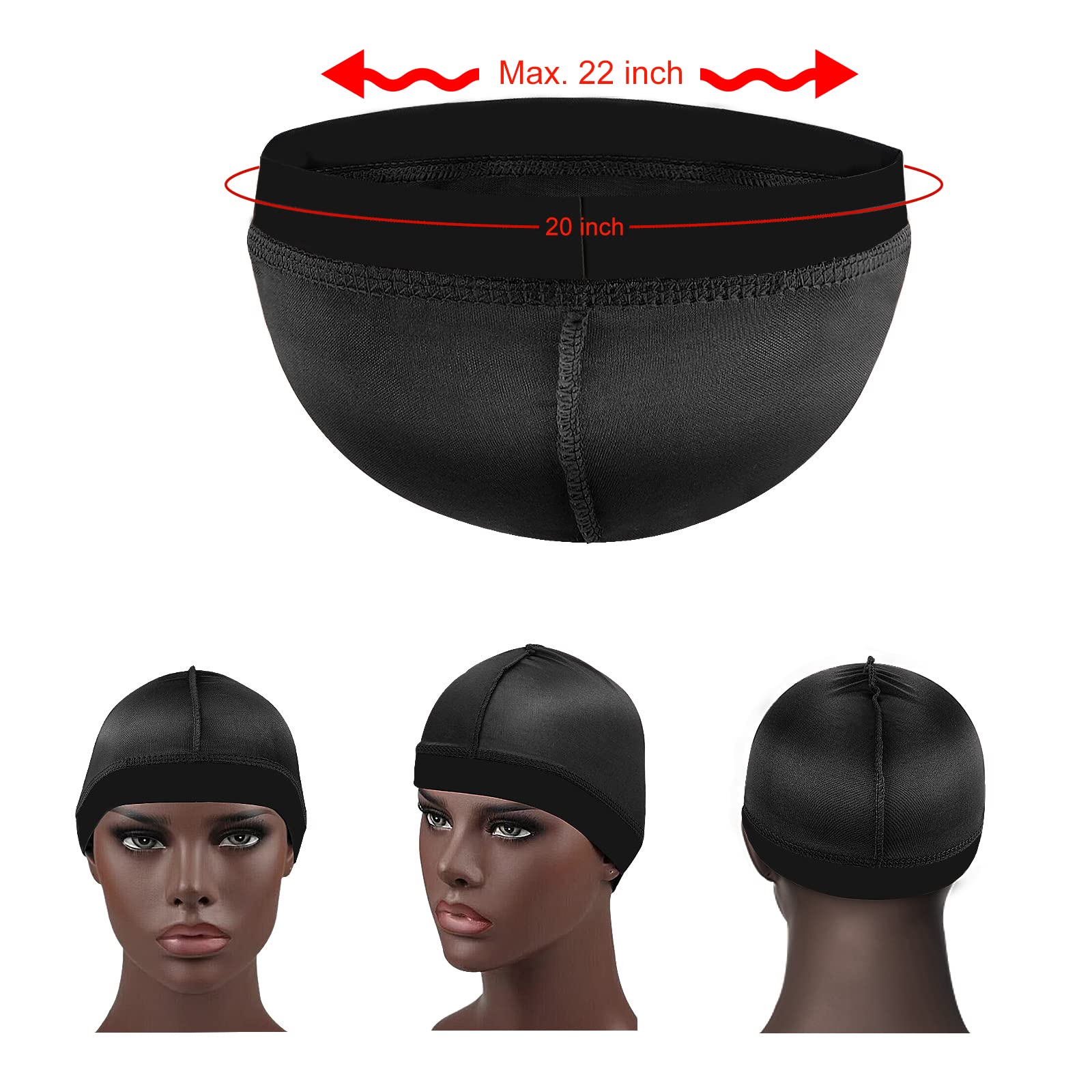 2PCS Silky Stocking Wave Cap for Men, Good Compression Over Durag (Black)
