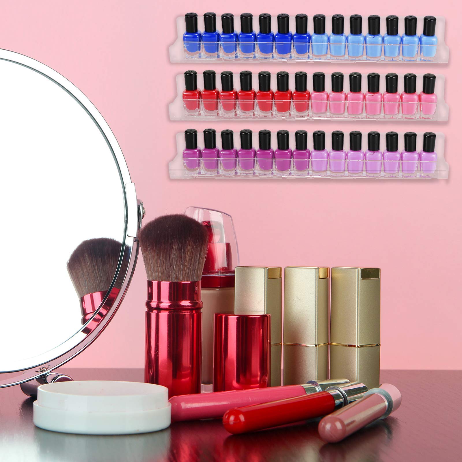 Umirokin 6 Packs Acrylic Nail Polish Rack Wall Mounted Shelf, Clear Nail Polish Wall Holder Display for Paint Perfume Essential Oils Organizer Holds up 54 to 96 Bottles, 15Inch