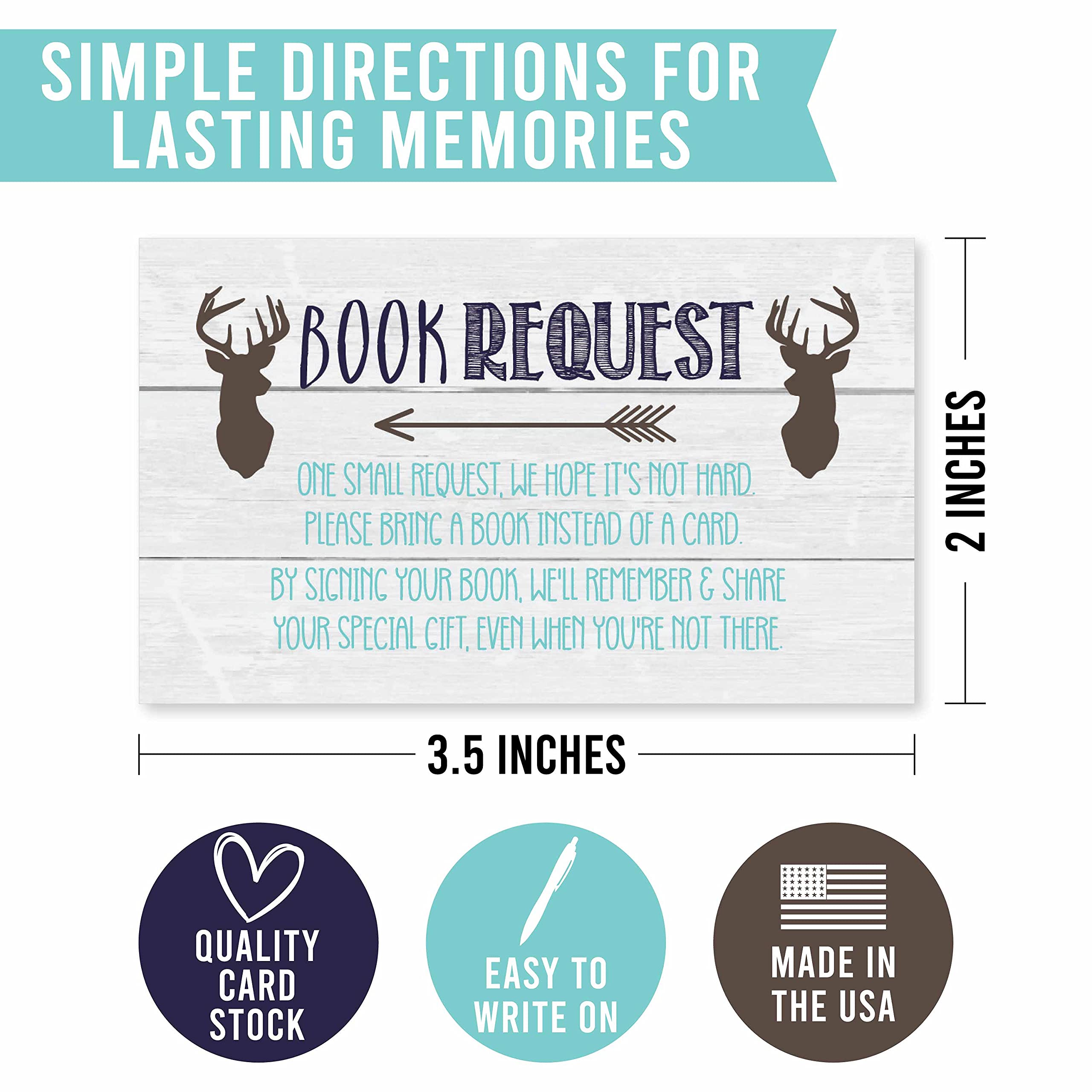 25 Books For Baby Shower Request Cards - Deer Baby Shower Invitation Inserts, Book Request Baby Shower Guest Book Alternative, Bring A Book Instead Of A Card, Baby Shower Book Request For Boys