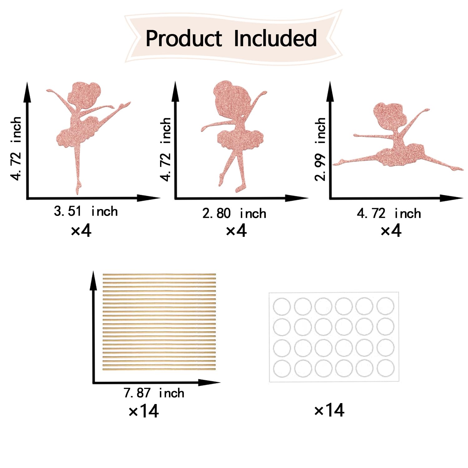 12 Pcs Ballerina party Centerpiece Sticks, Ballet Birthday Party Decorations, Tutu Cute Ballerina Baby Shower Decoration, Dancing Girl Wedding Party Supplies Rose Gold