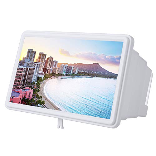 12Inch Phone Screen Amplifier, Retractable Foldable HD High Definition 3D Mobile Video Magnifier Phone Stand Bracket with Cleaning Cloth, Compatible with All Smartphones(White)
