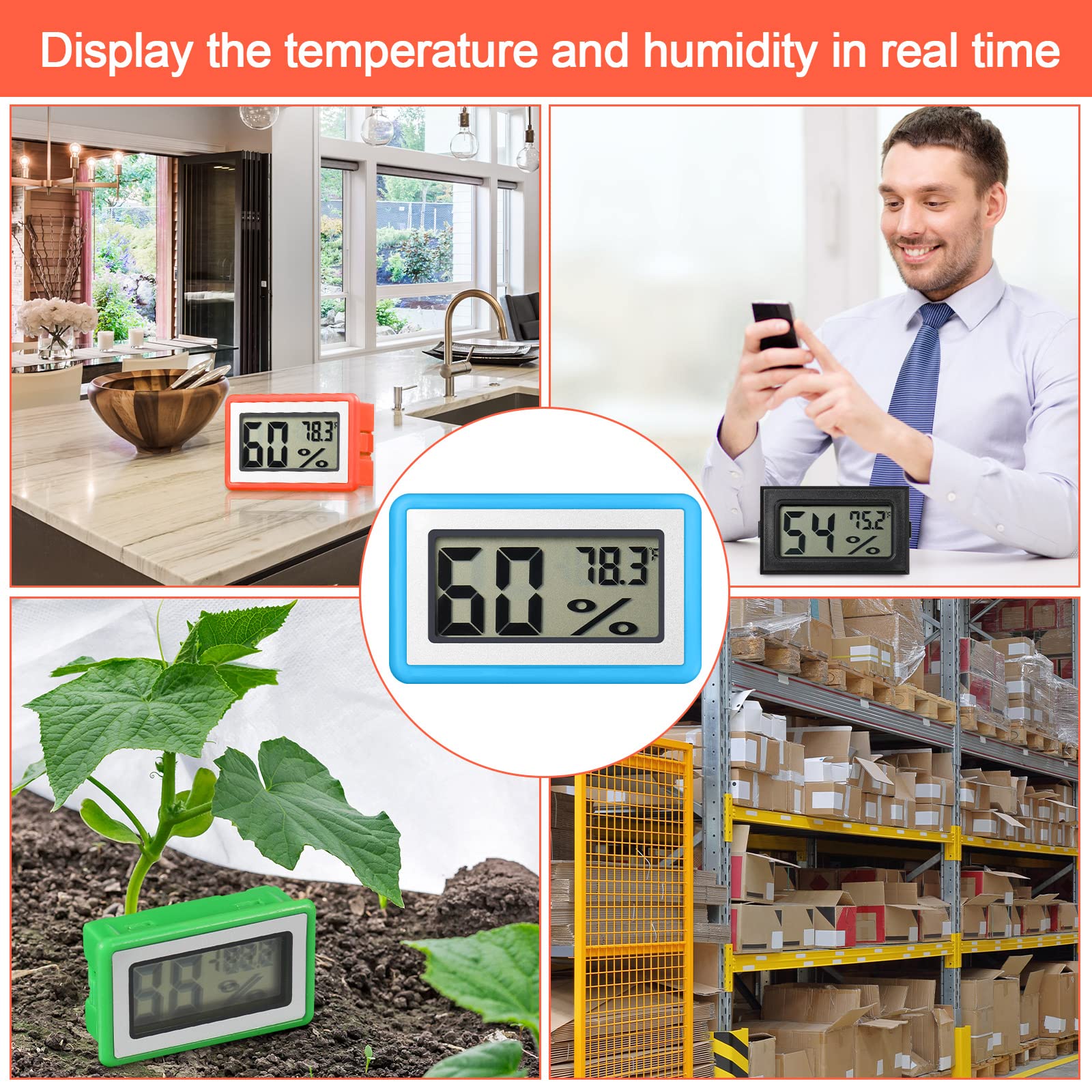 24 Pcs Temperature Humidity Meters Electronic Gauge Indoor Thermometer Hygrometer Small Humidity Meter Monitor Digital Hygrometer Mini LCD Display Fahrenheit for Garden, Fridge, Cellar, Closet