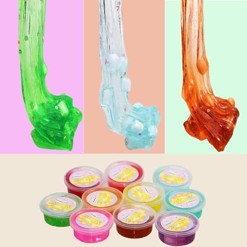 10 Pack Jelly Cube Crispy Crystal Transparent Slime Set,Themed Party Toy to Relieve Stress and Anxiety, for Girls and Boys,Including Party Gift