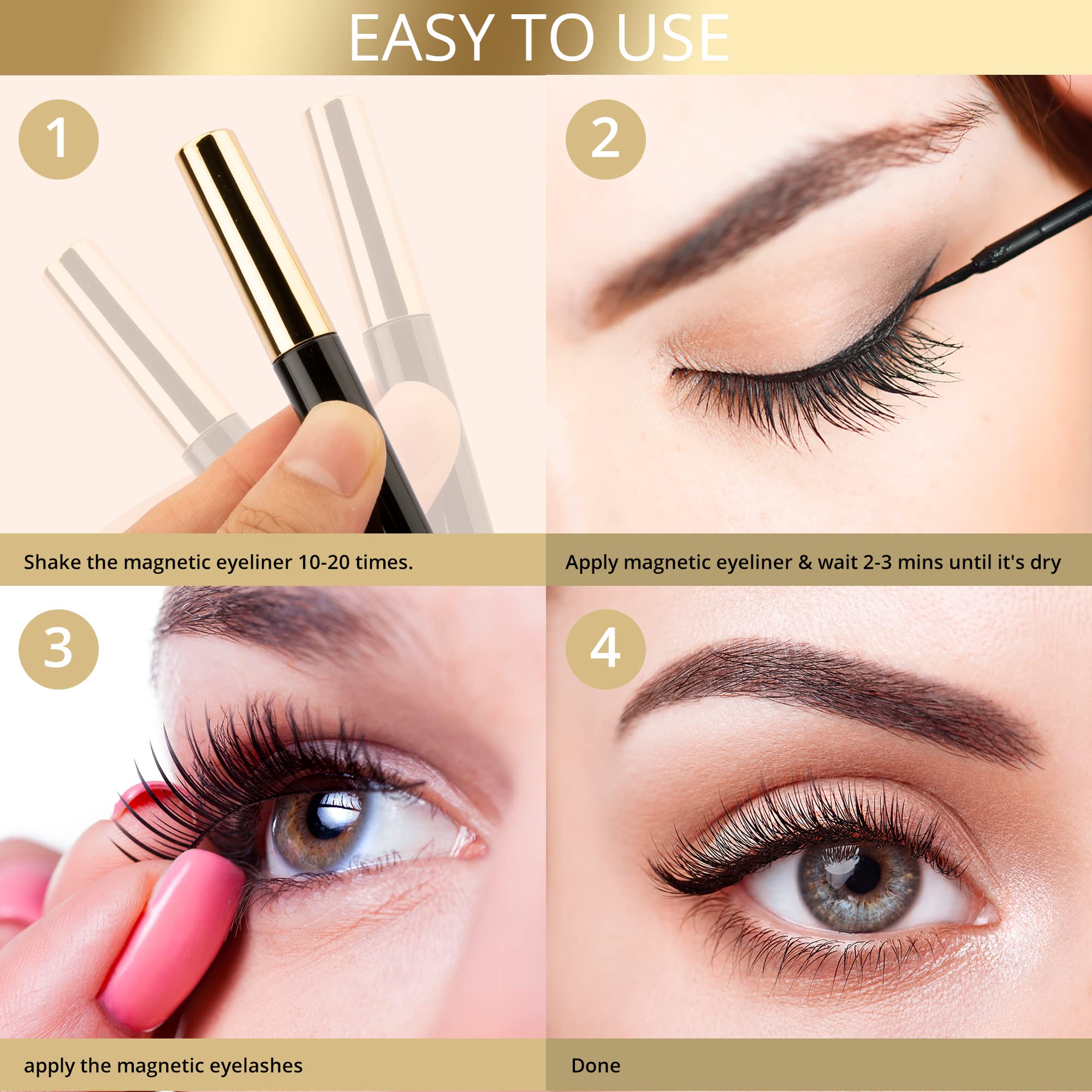 10-Pairs Magnetic Eyelashes Kit With Mirror Case Strong Magnetic Waterproof Magnetic Eyeliner Natural Look Different Lengths&Densities False Lashes No Glue Needed