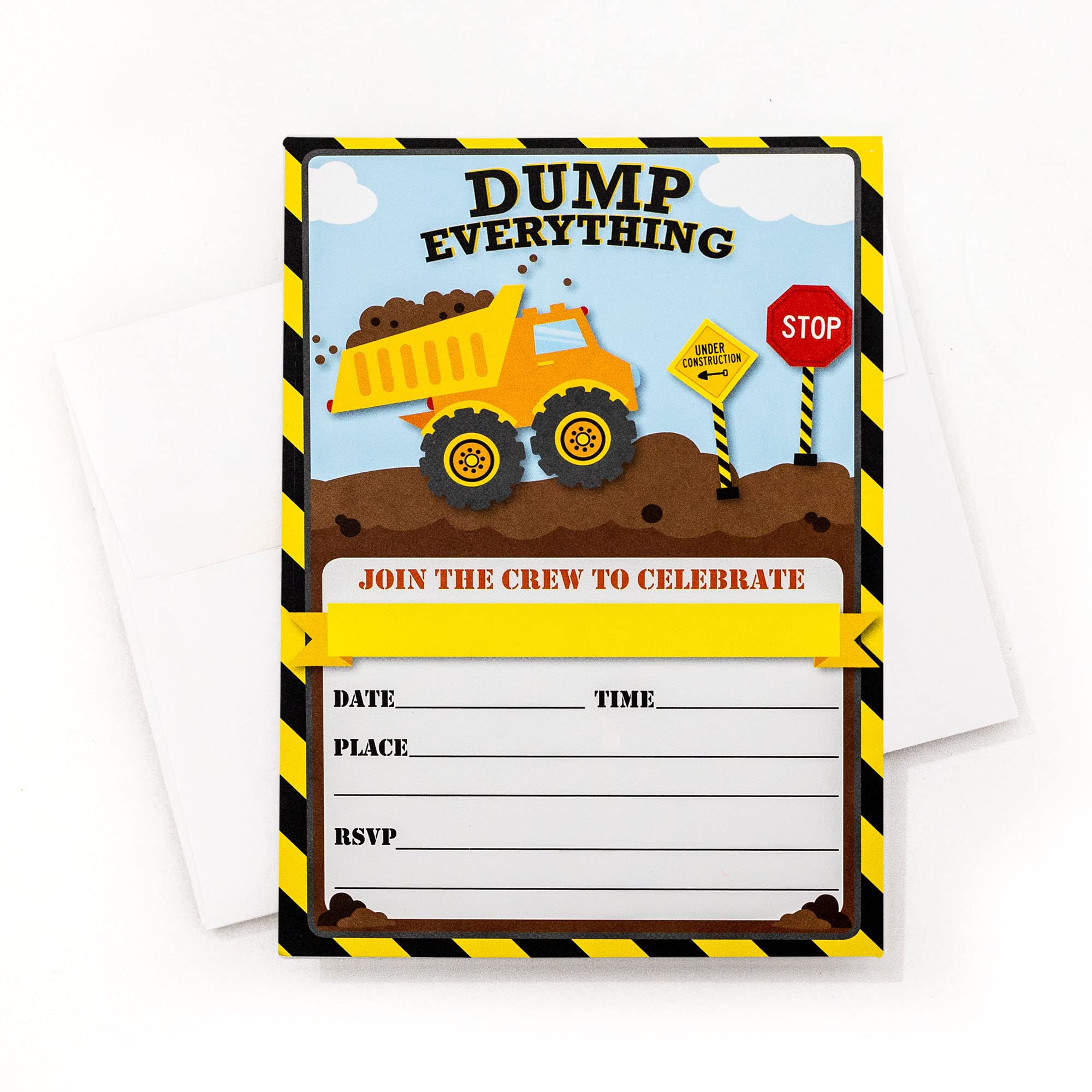 25 Construction Invitations and Envelopes (Large Size 5x7) (25 Pack)