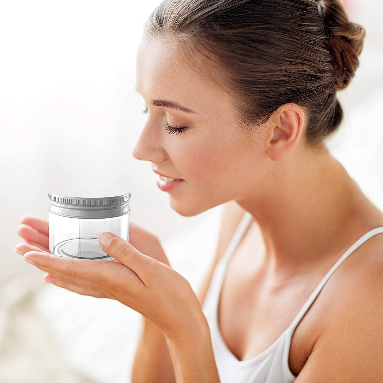 4 Ounce Plastic Container Jars Refillable Empty Cosmetic Containers for Cream, Lotion, Liquid, Ointments, Silver Lids 12 Pcs
