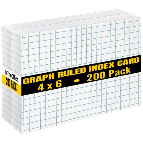 1InTheOffice Index Cards 4x6 Graph Ruled White, Quad Ruled Index cards 4x6 200/Pack