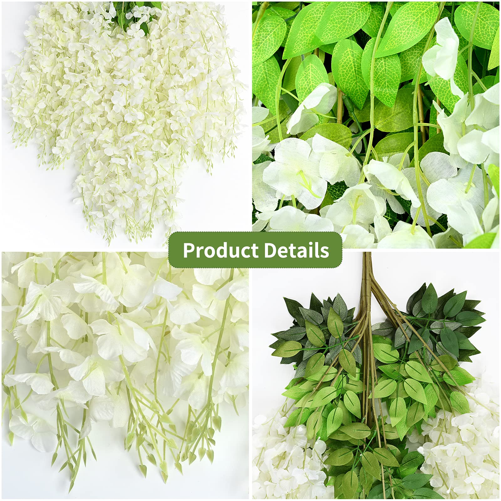 24 PCS Wisteria Artificial Flower 3.6 Feet Vine Ratta Hanging Garlands Silk Flowers String with 2 Pack Artificial Flowers Garland for Home Party Wedding Garden Outdoor Ceremony Greenery Wall White