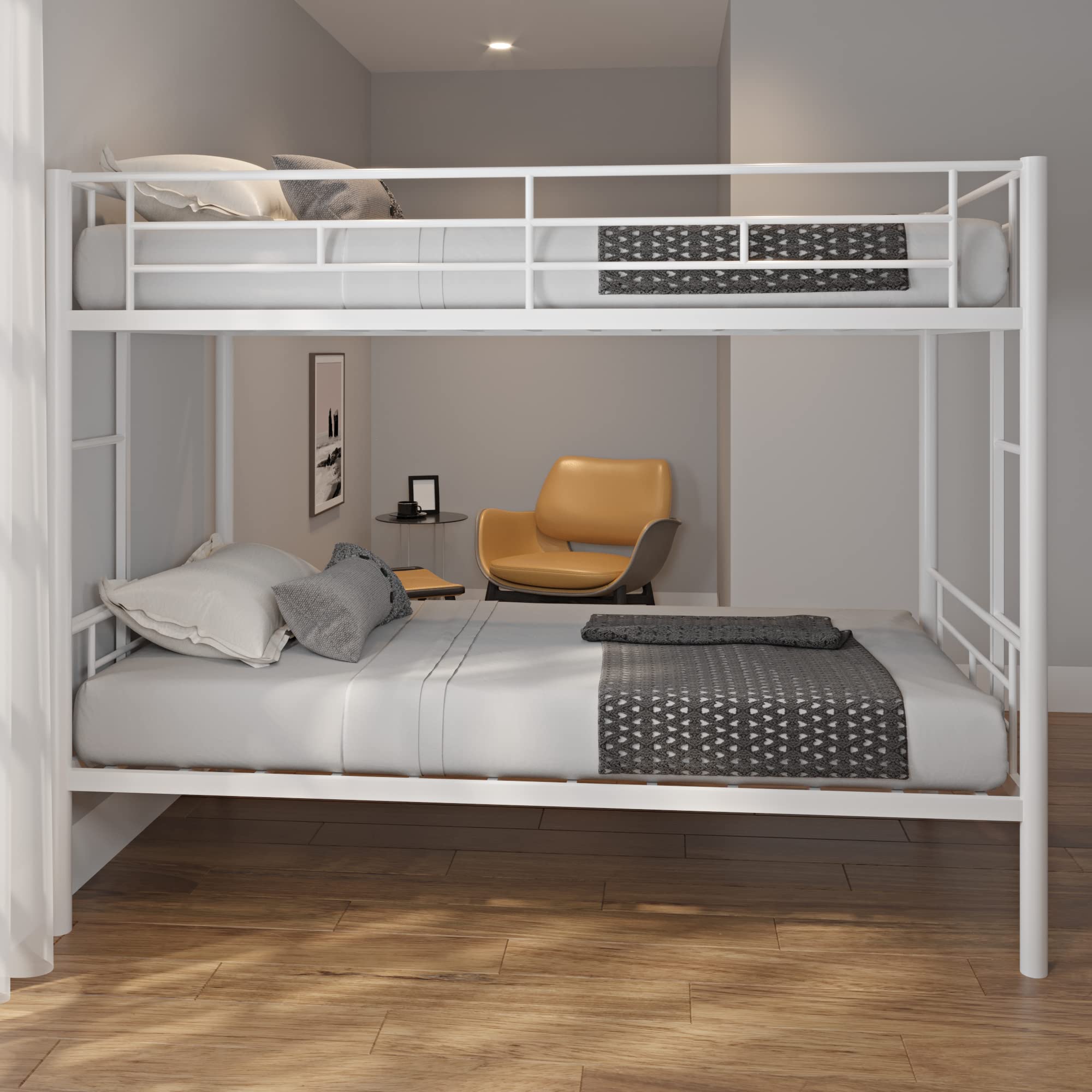 MWrouqfur Twin Over Metal Bunk Bed,Sturdy Heavy Duty Beds with 2 Side Ladders,Space Saving,No Noise,No Box Spring Needed,for Boys Girls Teens Adults
