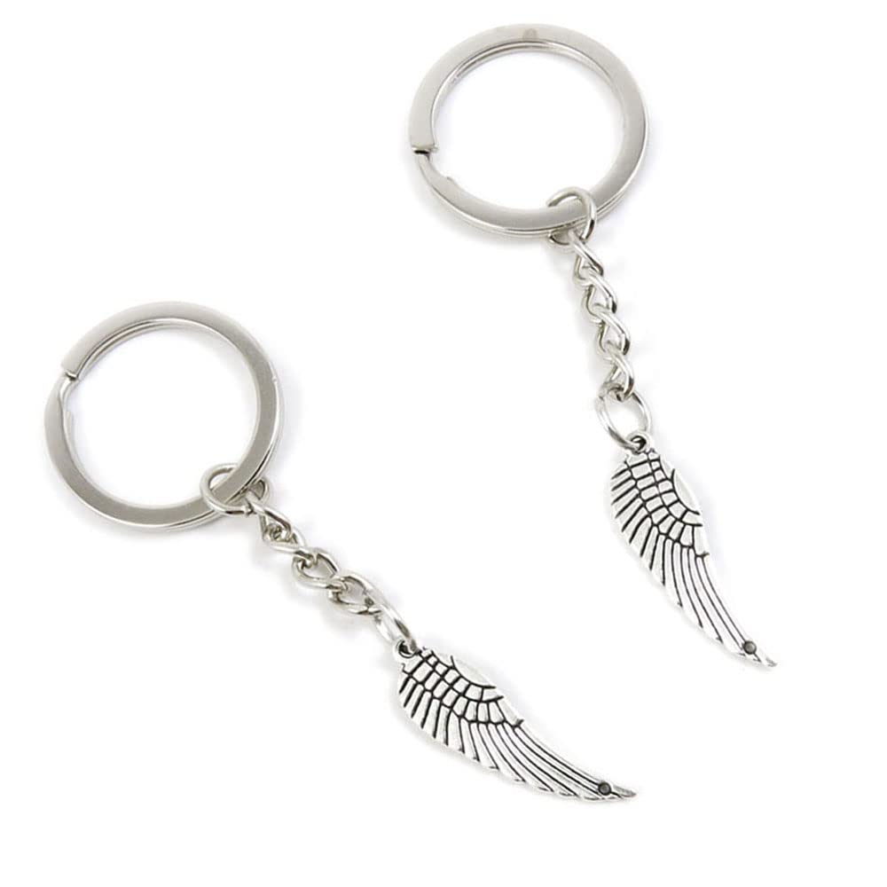 100 Pieces Keychain Keyring Door Car Key Chain Ring Tag Charms Supplies X6WA8L Angel Wings Connector