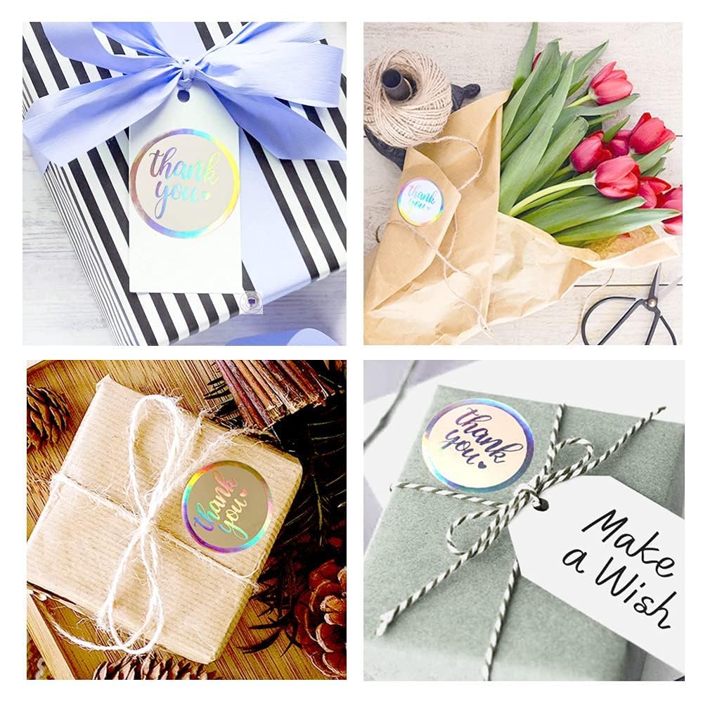 Bokinyoung Thank You Stickers Roll 500 PCS Round Rainbow Silver Foil Seal Stickers 1.5 Inch Thank You Labels for Business