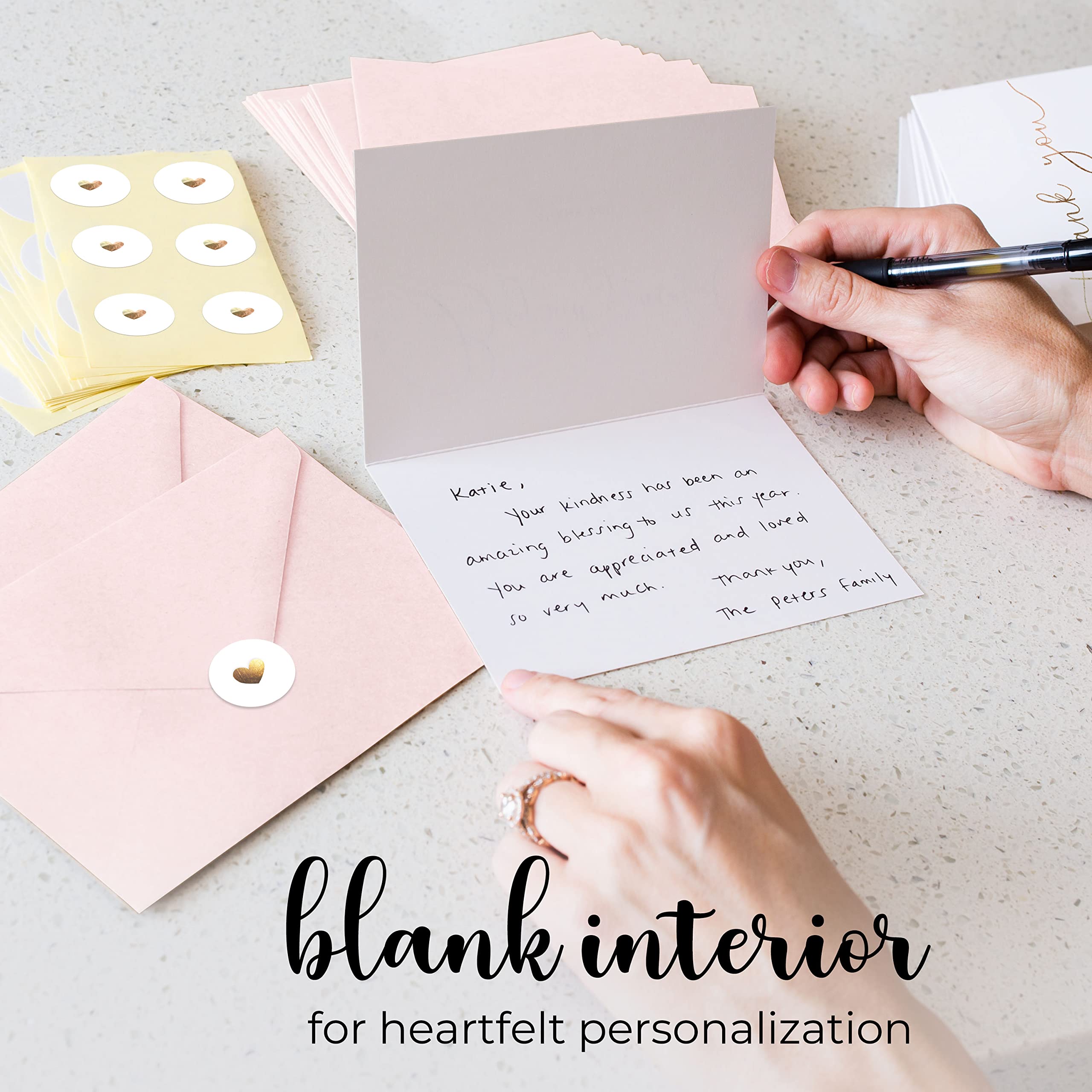 100 Heavyweight Blank Thank You Cards with Envelopes - Blank Cards and Envelopes - Thank You Cards Wedding with Envelopes Set - Gold Script Thank You Notes - Thank You Cards Bridal Shower (100 Pack)