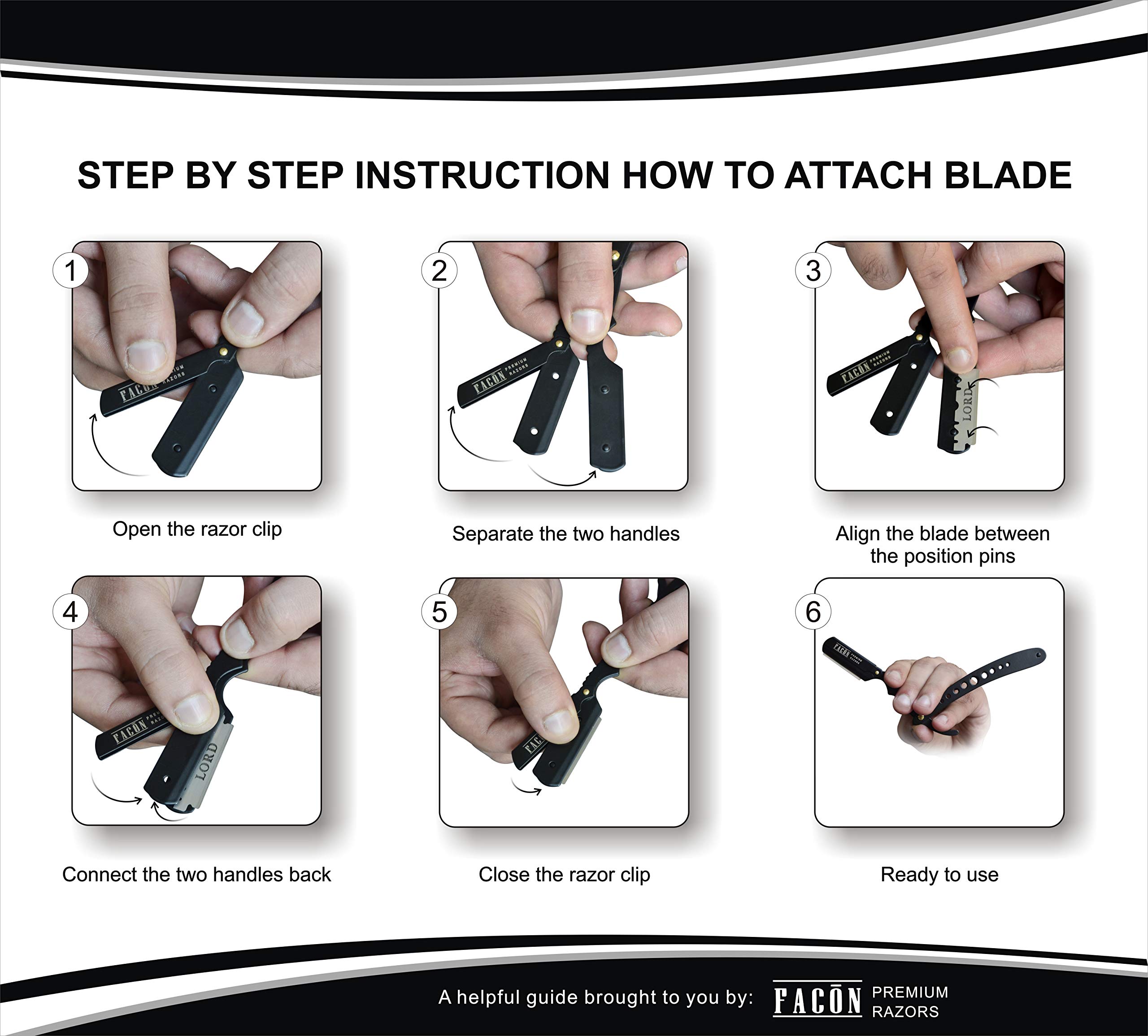 100 BLADES + Facón Classic Professional Straight Edge Barber Razor - Salon Quality Cut Throat Shavette