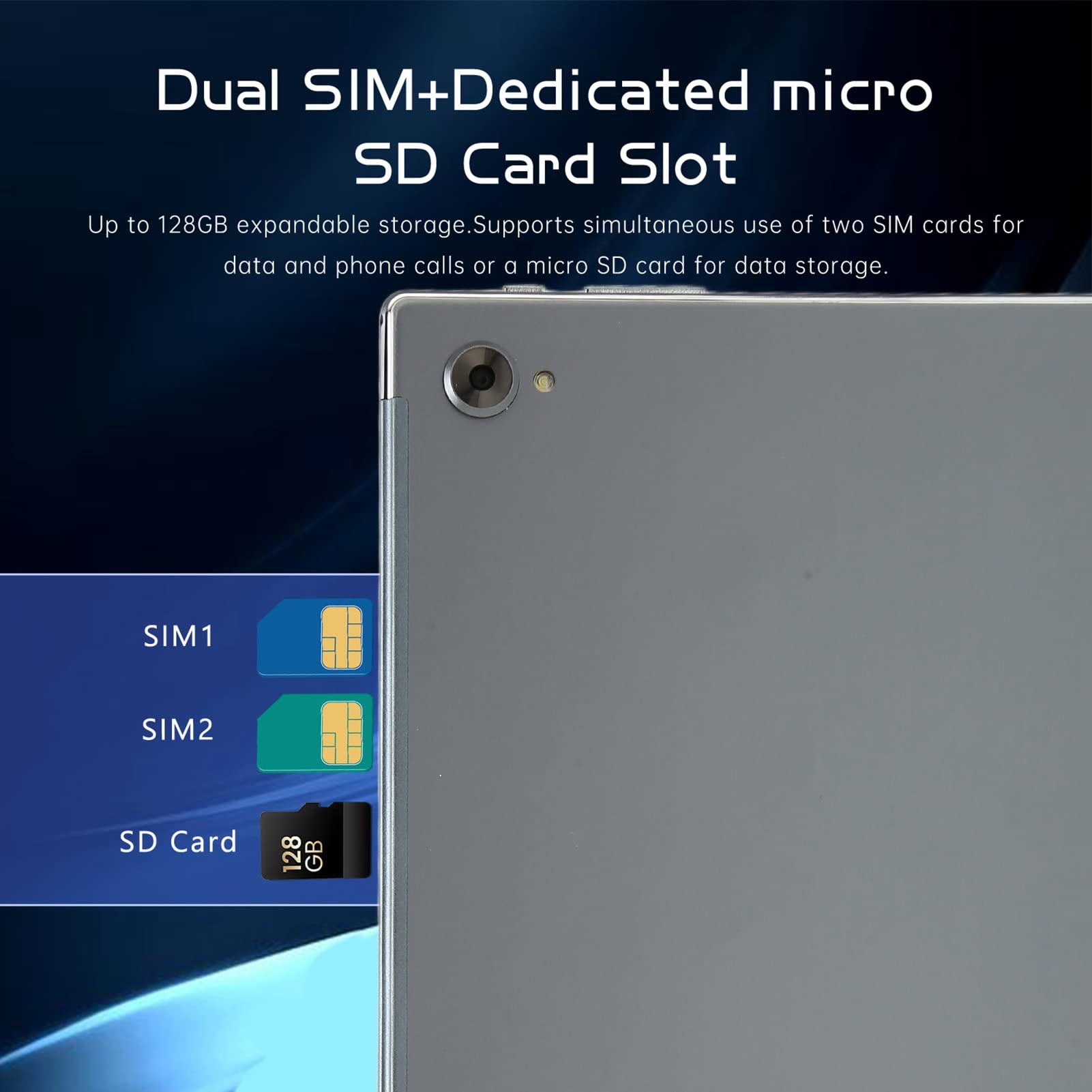 10.1in Tablet for 11, Octa Core Tablet 8GB + 256GB 4G Cellular Tablet with Dual Sim Card Slot, IPS Screen, WiFi Tablet, 8+20MP Dual Camera, 6000mAh