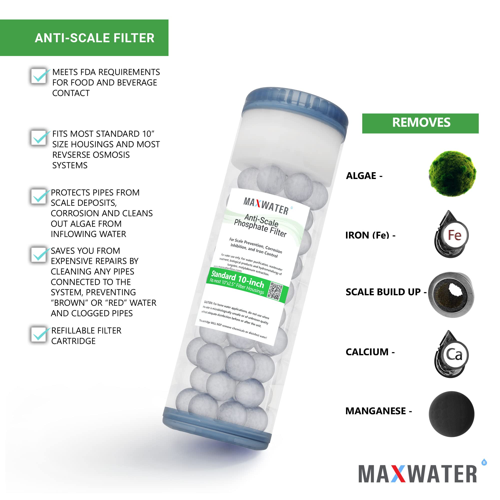 10" Standard Whole House Siliphos Anti-Scale Water Filter