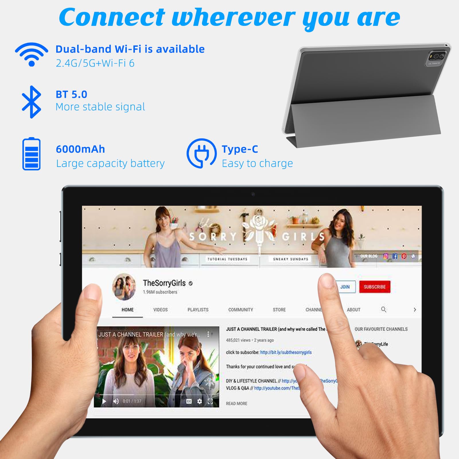 10 Inch Android Tablet, 2 in 1 Tablet with Keyboard 6GB + 128GB 10.1'' Tablets, 5G WiFi 6, BT 5.0, 1.8Ghz CPU Tableta PC, 8MP Camera, 6000mAh, Comptuer Tablet include Case Mouse Stylus Film, Black