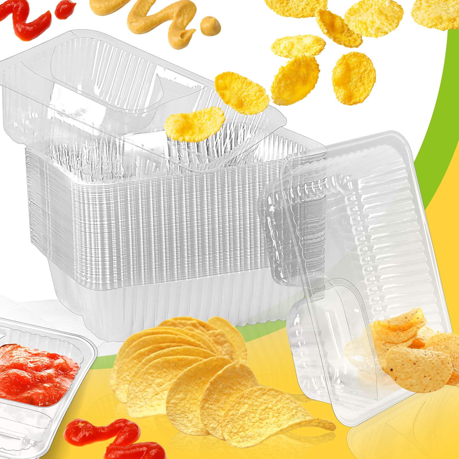 100 Pcs Nacho Trays 22oz, 6"x8" Nacho Tray Disposable Clear Nacho Trays 2 Compartments for Snack Taco Chip