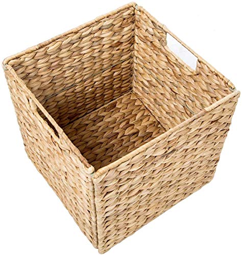 4 Decorative Hand-Woven Small Water Hyacinth Wicker Storage Basket, 13x11x11 Perfect for Shelving Units