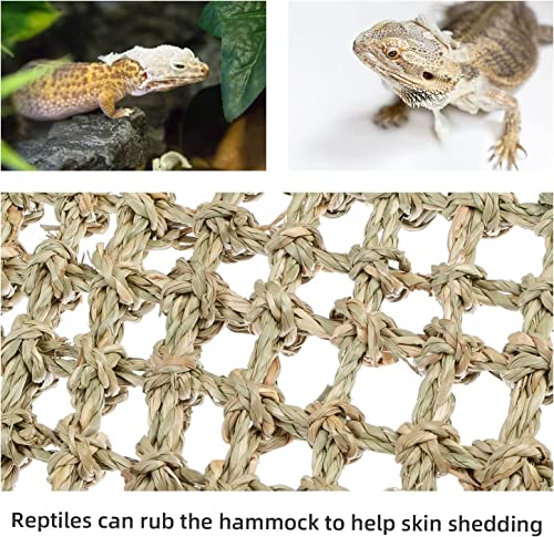 2 Pack Reptile Lizard Bearded Dragon Hammock,Reptile Lounger,100% Natural Grass Fibers Hammock Bed for Bearded Dragons, Geckos, Iguanas, Hermit Crabs (Triangular + Rectangle)