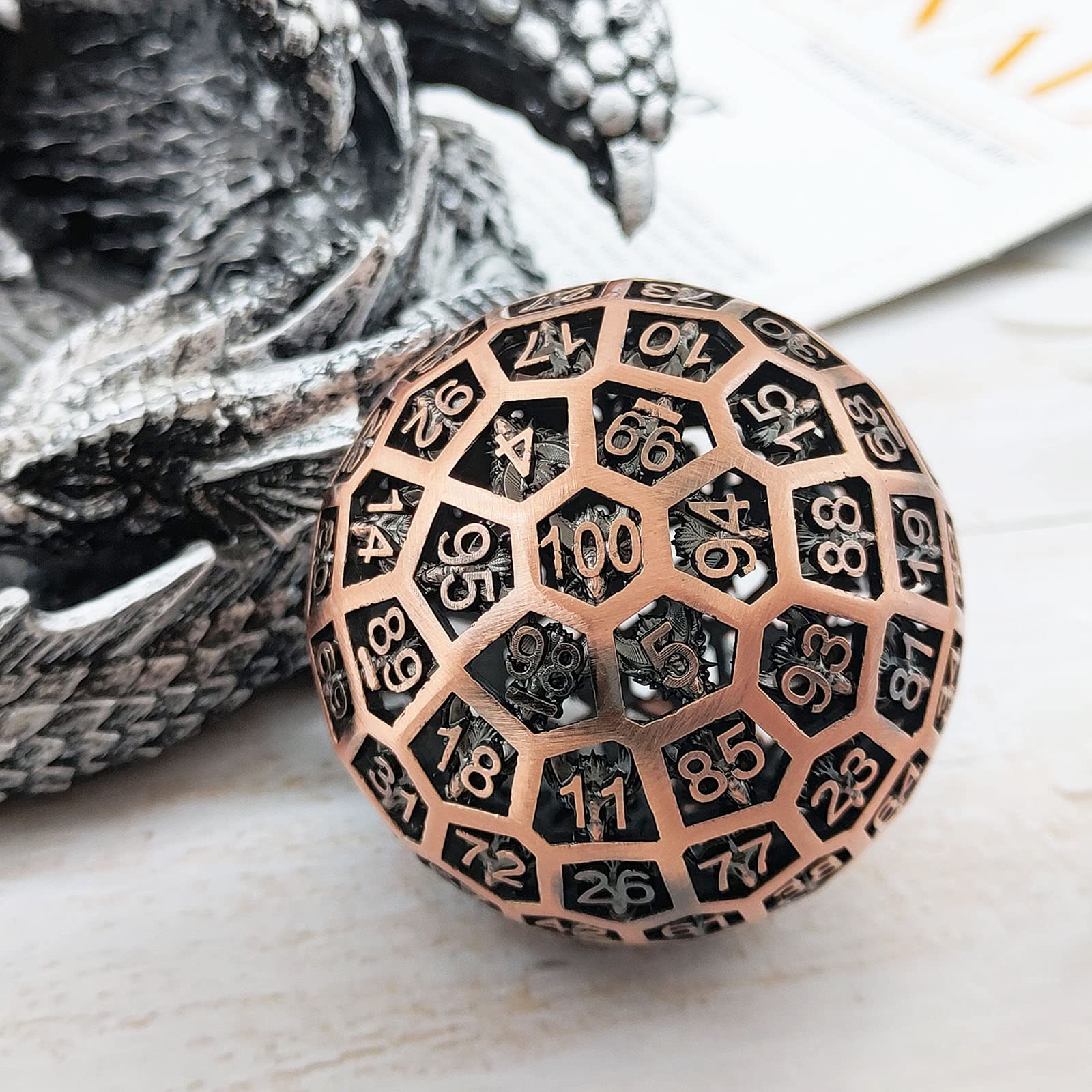 100 Sided Dice Metal Hollow D100 DND Dungeons and Dragons Gifts D&D RPG Polyhedral Games Dice Accessories Large Giant Pathfinder Roleplaying MTG Dice Bring a Black Leather Bag, red Copper