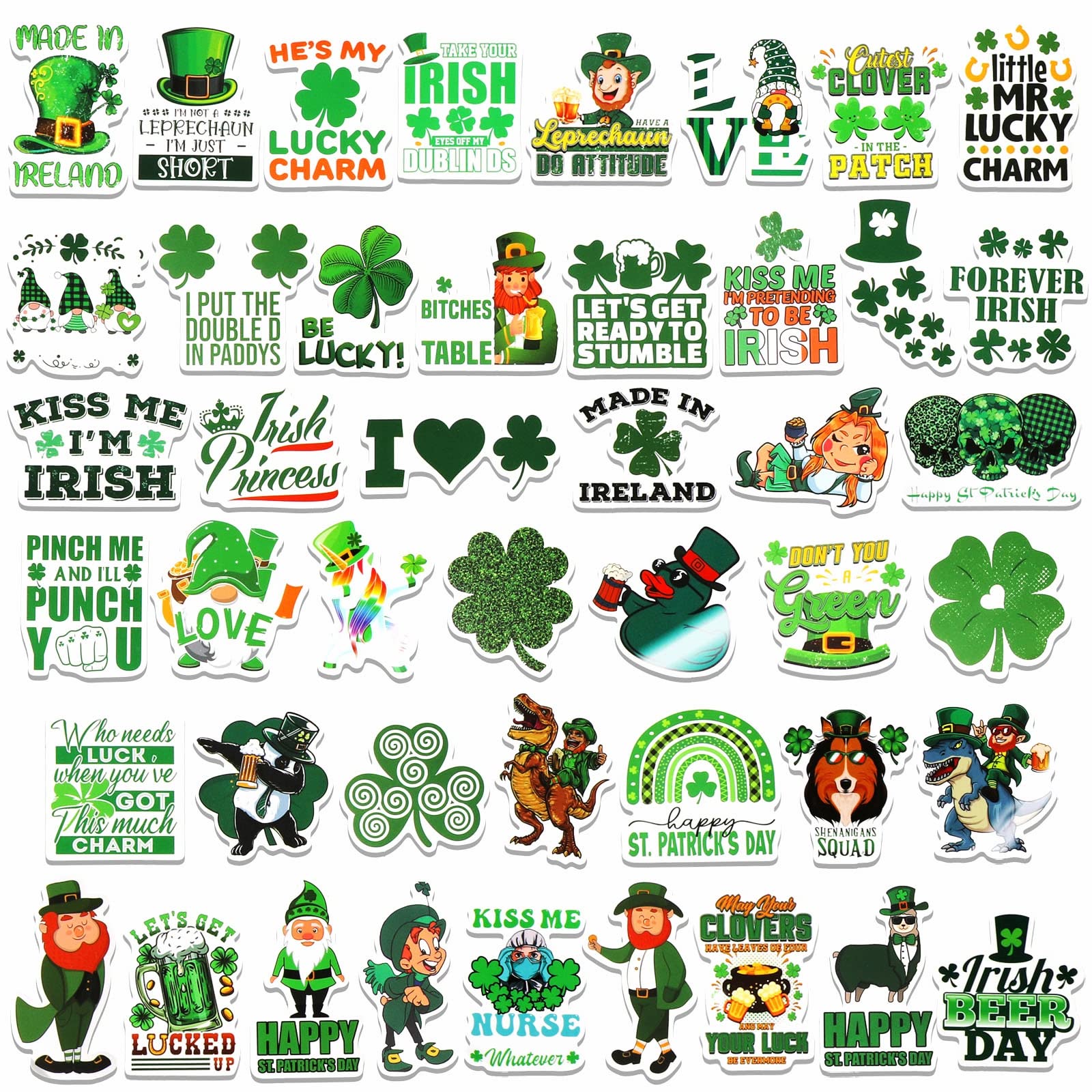 100 Pieces St. Patrick's Day Stickers Shamrock Clover Stickers Lucky St Patricks Day Stickers for Laptop Water Bottle Gifts Cards Envelopes Scrapbooking