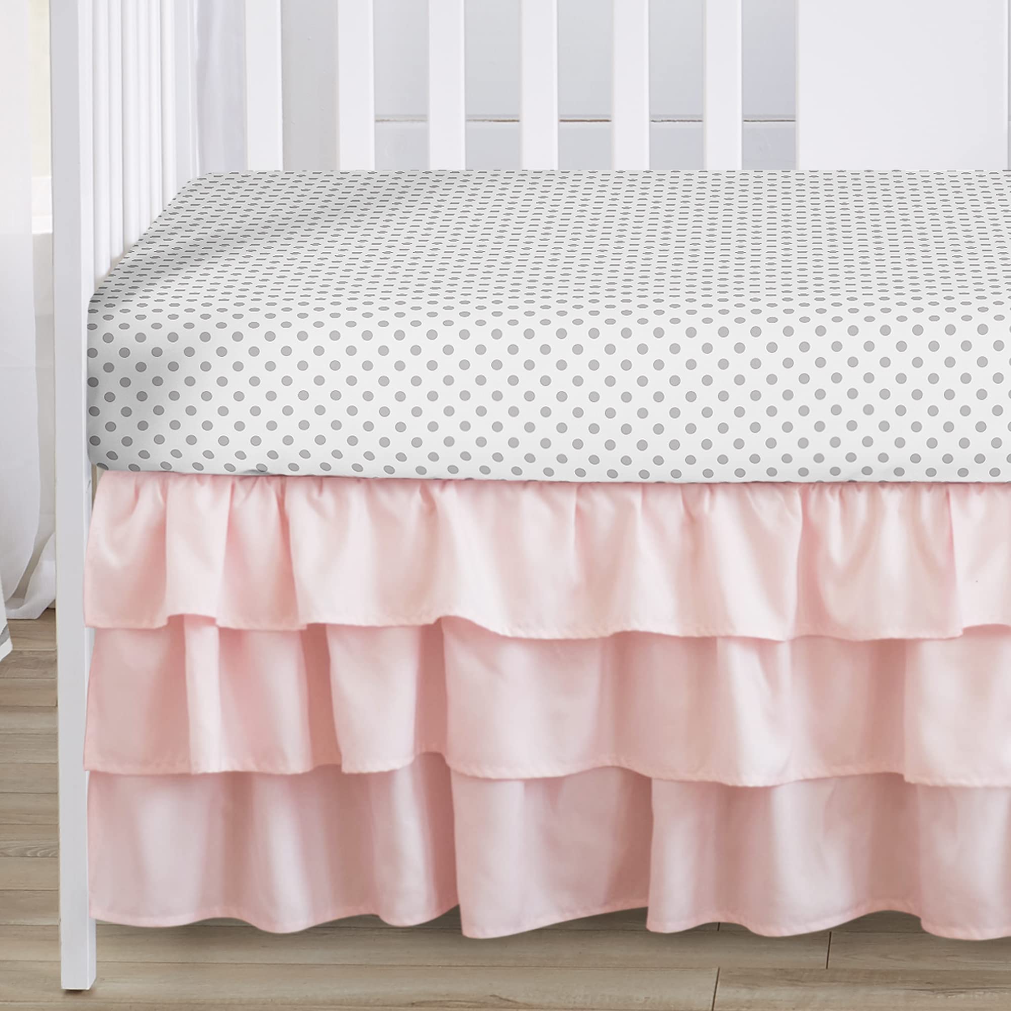 4 pc. Blush Pink, Grey and White Watercolor Floral Baby Girl Crib Bedding Set by Sweet Jojo Designs - Rose Flower Polka Dot