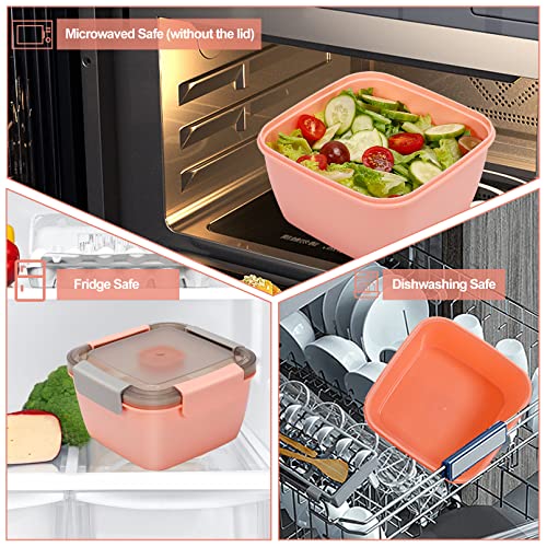2 Pack Salad Lunch Container To Go,Large BPA-Free Salad Container,52 Oz Salad Bowl,3 Compartment Tray with Dressing Container,Leak Proof Salad Lunch Box Bento Box with Smart Lock for Lunch Food Snack…