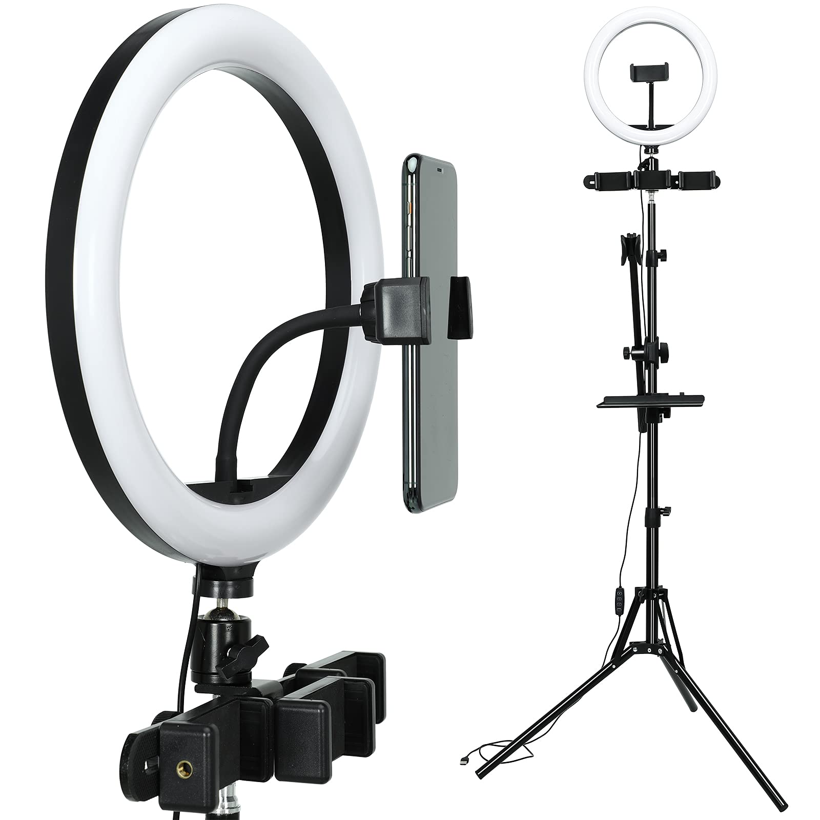 10'' LED Ring Light with 60'' Extendable Tripod Stand Circle Selfie Ring Light with Phone Holder Camera Make-up Ring Light for Video Recording Live Streaming for Smartphone, Camera, Tiktok, YouTube