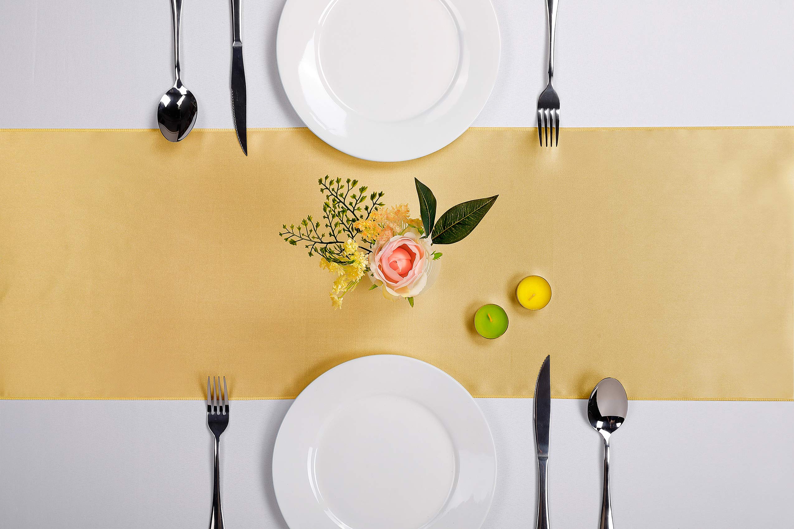 10-Pack Satin Table Runner Light Gold 12 x 108 inches Long, Table Runners for Wedding, Birthday Parties, Banquets Decorations(10 Pack, 12x108 Inch, Light Gold)