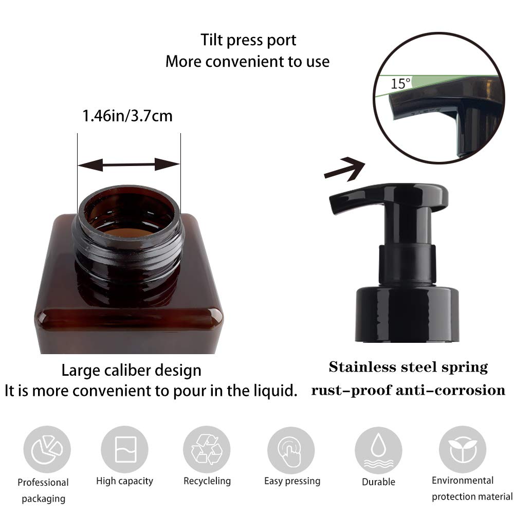 2 Pack Foaming Soap Dispenser 15oz Refillable Foam Liquid Hand Soap Empty Plastic Pump Bottle Container for Bathroom Vanities, Kitchen Sink, Hospital, Clinic, Amber Brown 450ml