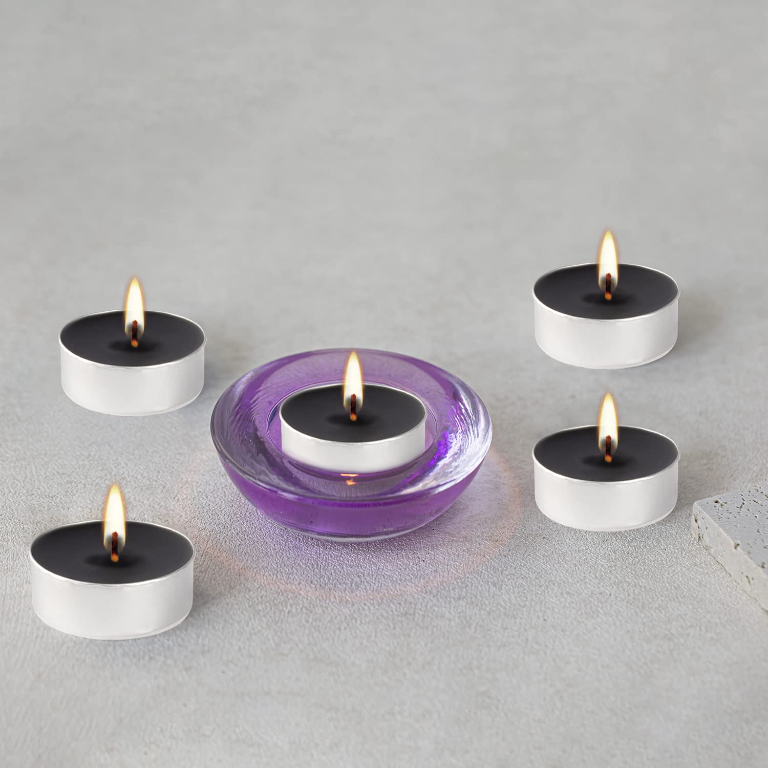 100 psc Tealight Candles,Dripless Unscented Black Votive Candle,for Home,Pool,Shabbat,Christmas,Emergency,4 Hour