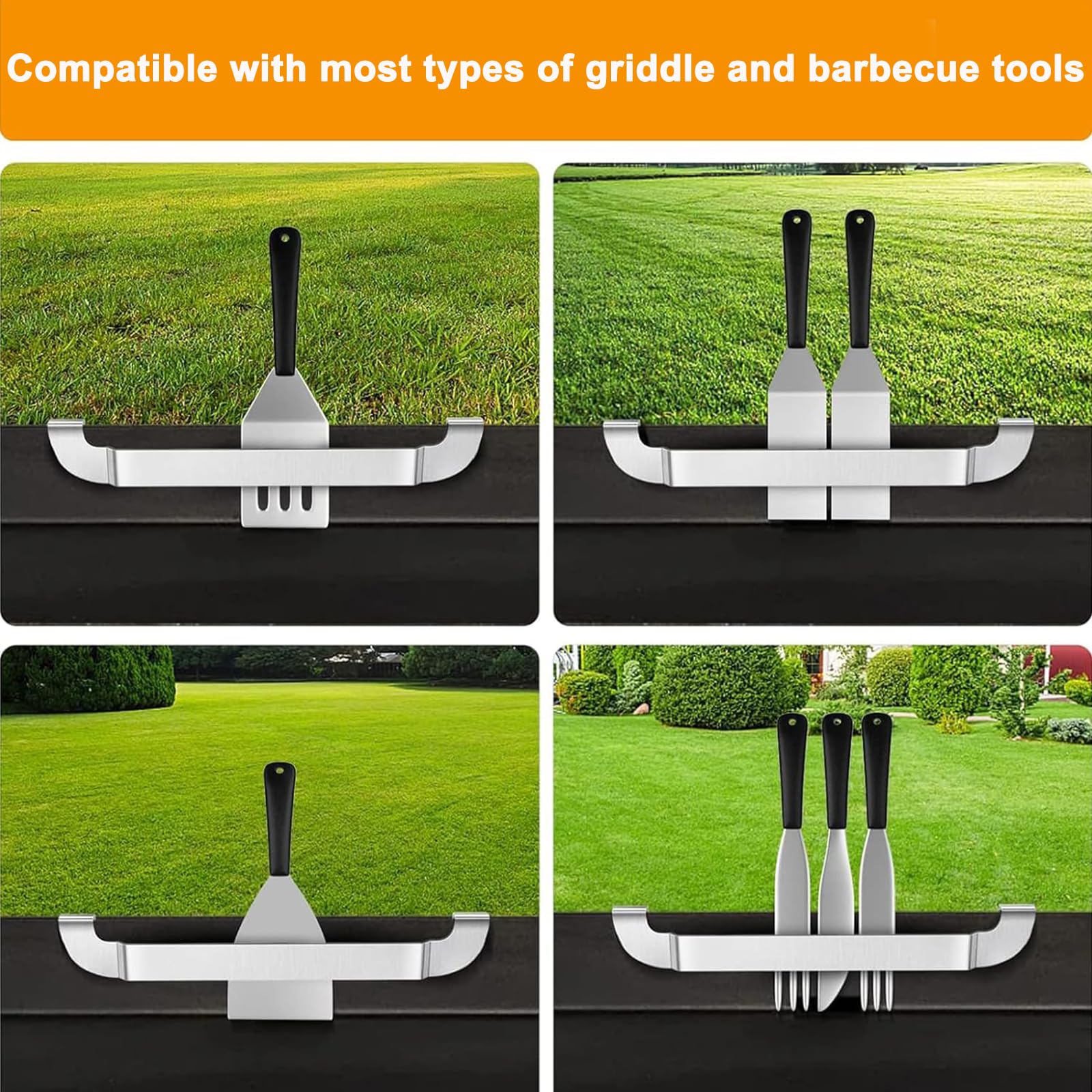 10 Inch Griddle Spatula Holder, Stainless Steel Grill Barbecue Tool Rack Curved Design, Griddle Accessories for Blackstone Flat Top Griddle and Other Grill Griddles (1 Pcs)