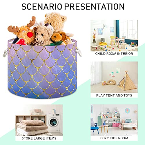 2 Mermaid Storage Bin Basket Large Round Nursery Storage & Rectangular Storage Bin, Book Bag, Gift Baskets