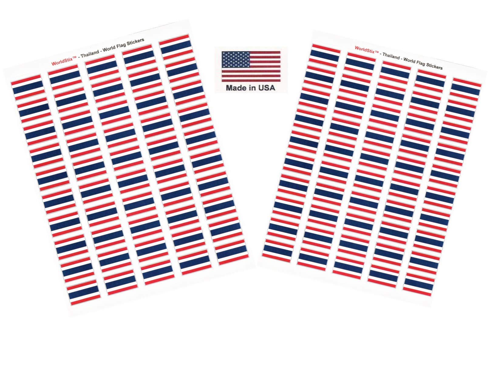 100 Thailand Flag Stickers; American Made Decals Measure 1.5" x 1" & are Self Adhesive; Two Sheets of 50, 100 Sticker Flags Total