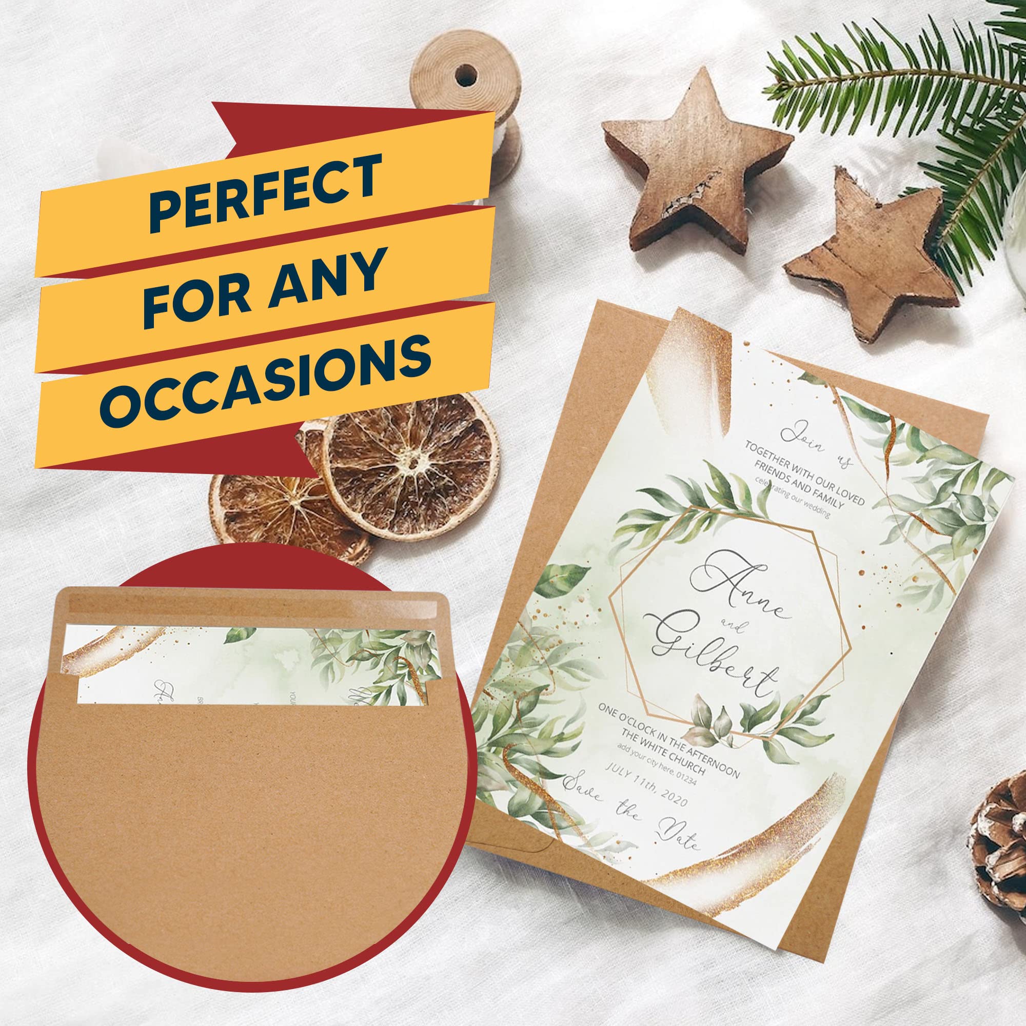 100 Pack A7 Brown Kraft Paper Invitation 5 x 7 Envelopes Quick Self Seal