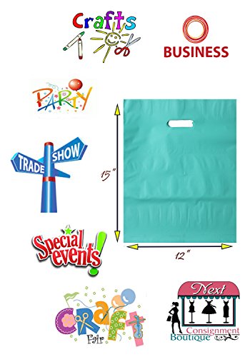 100pcs 12x15 2.5mil Extra Durable Merchandise bags Pick ur Color Die Cut Handle-Frosted finish-Anti-Stretch. For Retail, Party, Handouts and more by Best Choice (Aqua Blue)