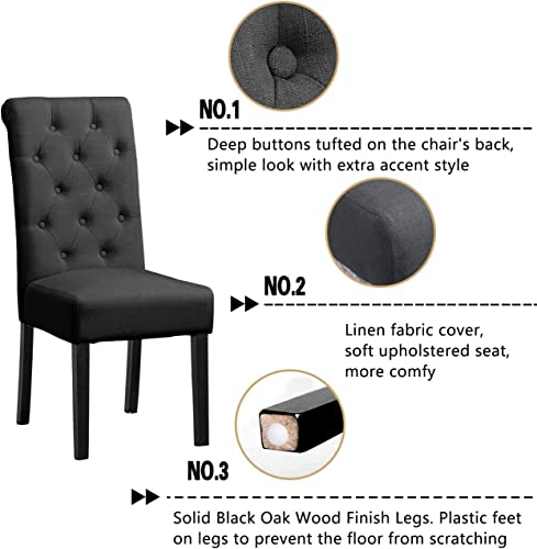 BELIFEGLORY Padding Dining Chair, Set of 2 Wooden Leg High Back Dining Chair Upholstered Fabric Dining Room Chairs Kitchen Chairs