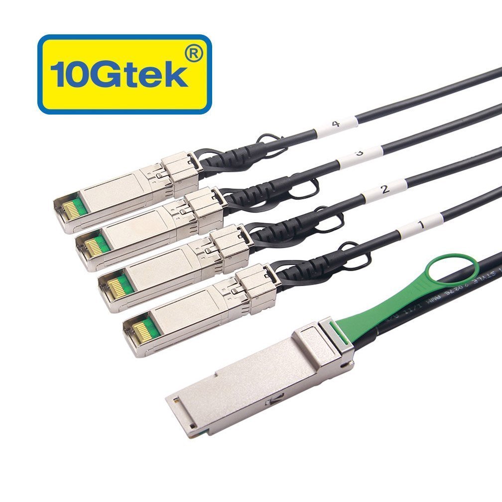 10Gtek 40G QSFP+ to 4xSFP+ Breakout DAC - 40GBASE-CR4 Passive Direct Attach Copper Twinax QSFP to SFP Cable for Mellanox MC2609130-001 Devices, 1-Meter(3.3ft)