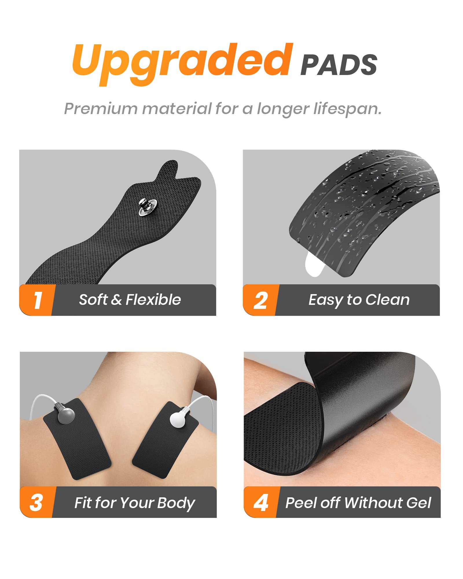 10-Pack TENS Unit Replacement Pads, 1.8"X3.8" Rectangular Snap TENS Electrode Pads with self-Adhesion for 50 Times, AVCOO Latex-Free TENS Pads Compatible with TENS EMS Devices Use 3.5mm Button Leads