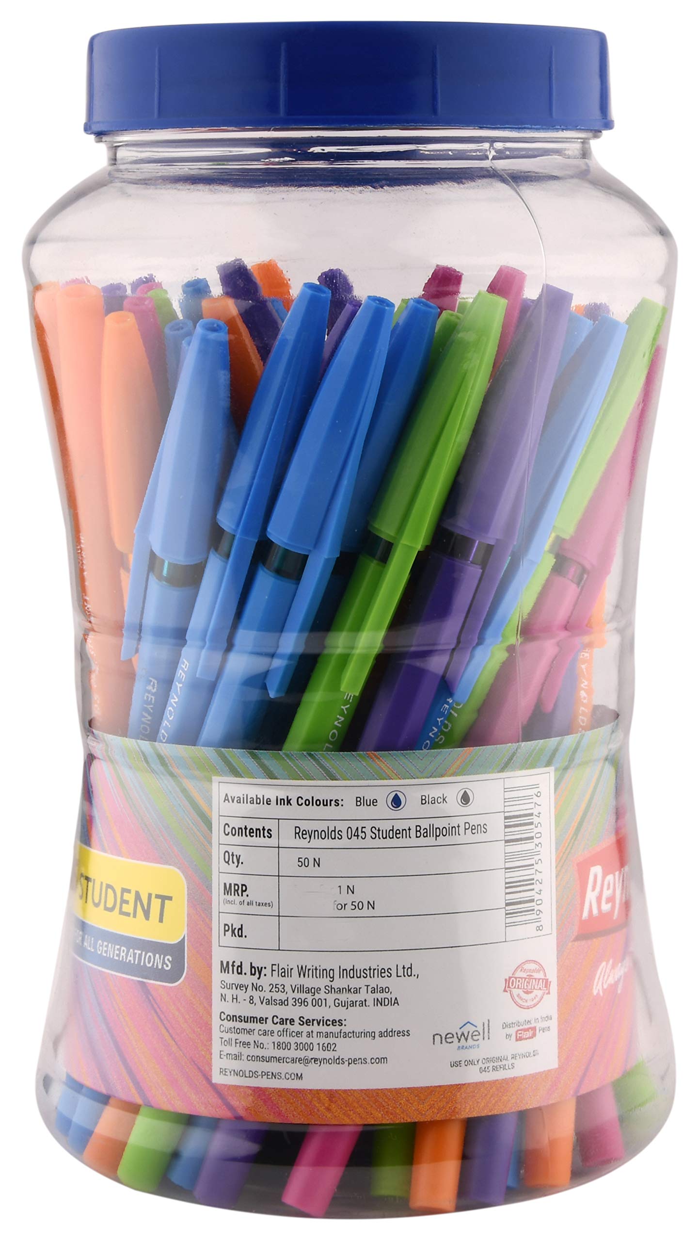Reynolds 045 Student Ball Pens Fine Point (0.7mm), Blue Ink, Jar (50 count)