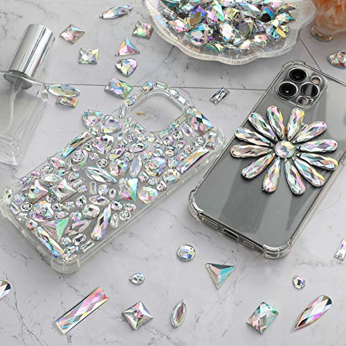 500 Pieces Sewing Gems Acrylic Sewing Crystal Mixed Shapes Sew On Rhinestones with 2 Holes for Clothes Sewing Beads Decorations (Crystal AB)