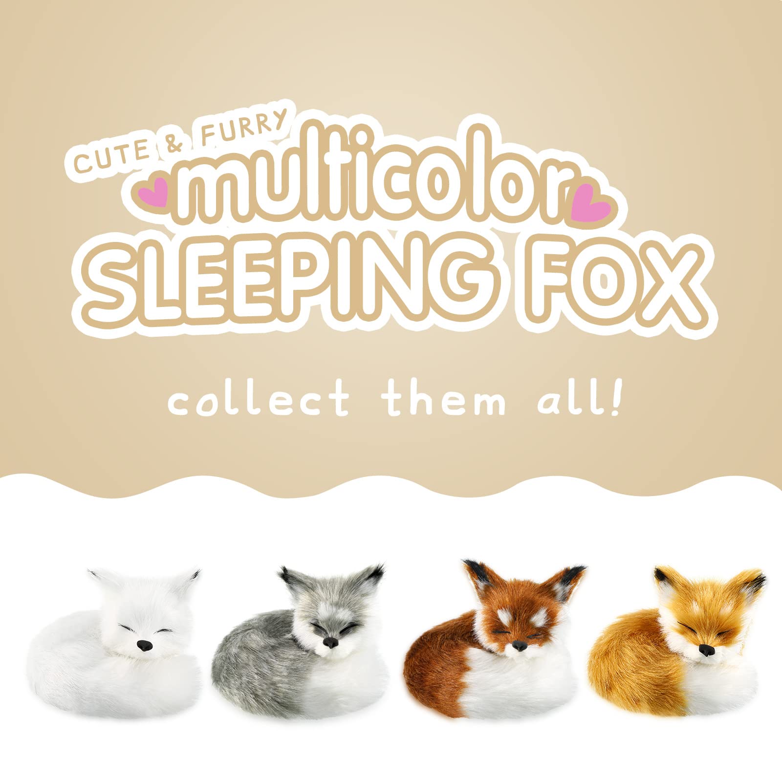 4 Pcs Stuffed Fox Plush Ornament Simulation Furry Fox Decorations Animals Plush Mini Squint Sleeping Plush Static Figures Model for Home Birthday Graduation Favors