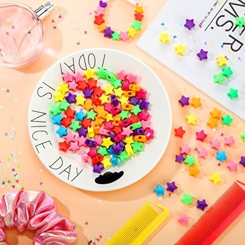 500 Pieces Star Pony Beads Large Hole Beads Multi Color Acrylic Beads Bracelet Kawaii Rainbow Necklace Jewelry Making Craft Beads for Christmas Valentine's Day Present