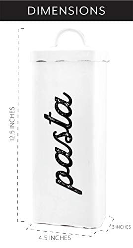 AuldHome Rustic Spaghetti Canister, Distressed White Enamelware Farmhouse Tall Pasta Storage Container