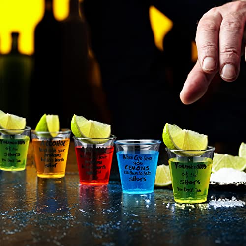 100 Pcs Plastic Shot Glasses 2 oz Disposable Cups Bulk Clear Plastic Sample Cups Transparent Small Tasting Cups Wine Whiskey Container Fun Design for Party Birthday Supplies Wedding, 4 Styles