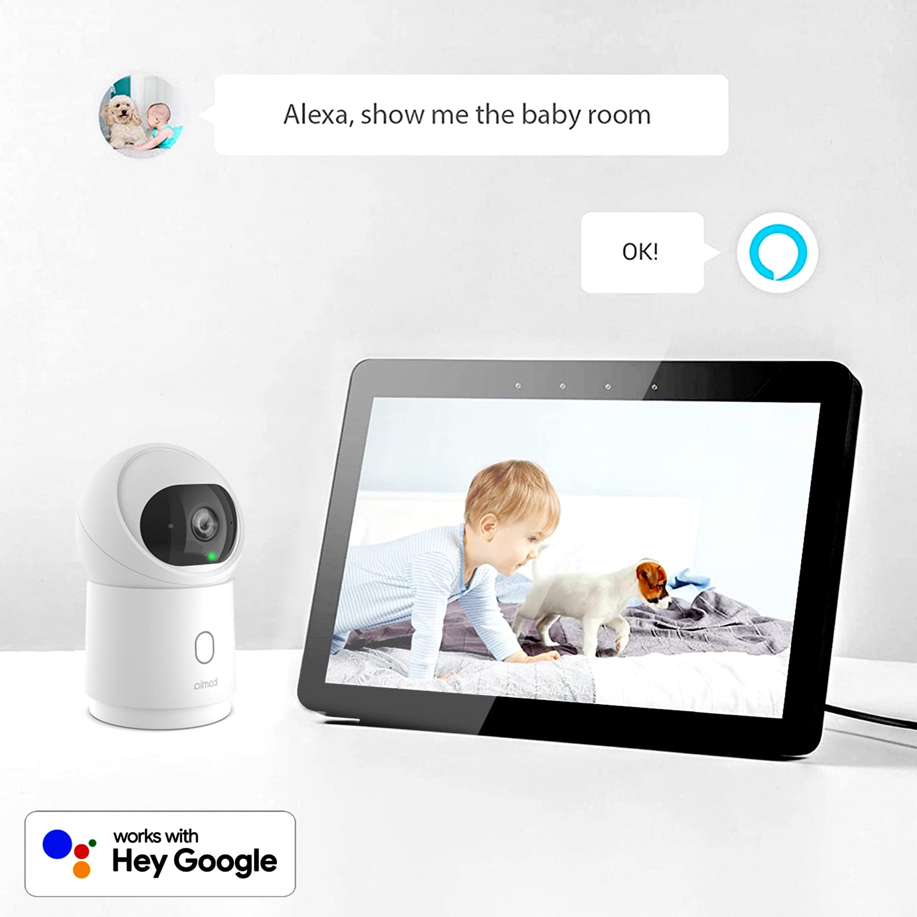 2K Pet Dog Monitor Camera with App, Kamia 4MP ProHD Indoor Security Camera, Panoramic Motion Tracking & Alert, Works with Alexa & Google Home, IR Night Vision, 2-Way Audio, Pan & Tilt, No Subscription