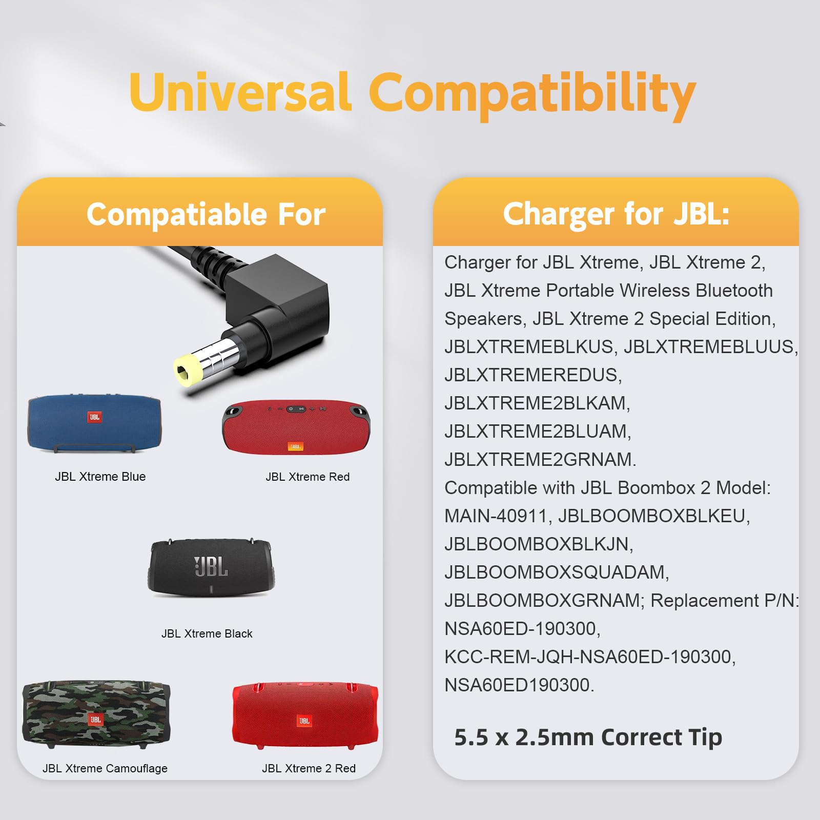 19V Charger for JBL Xtreme 2, JBL Boombox 1 2, Extreme Portable Wireless Bluetooth Waterproof Speaker Power Adapter, JBL Speaker Power Supply Cord